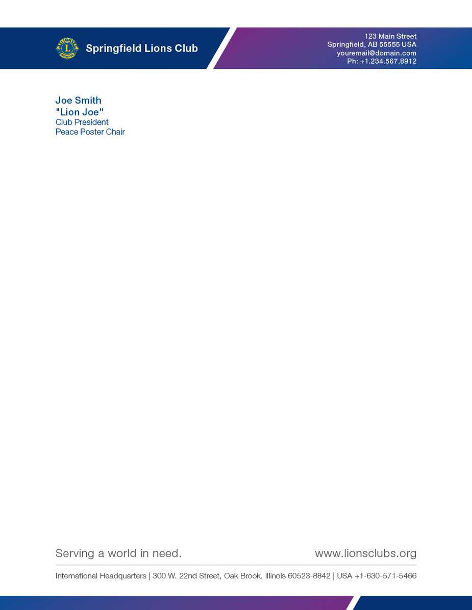 LIONS CLUB LETTERHEAD — Lions Clubs International